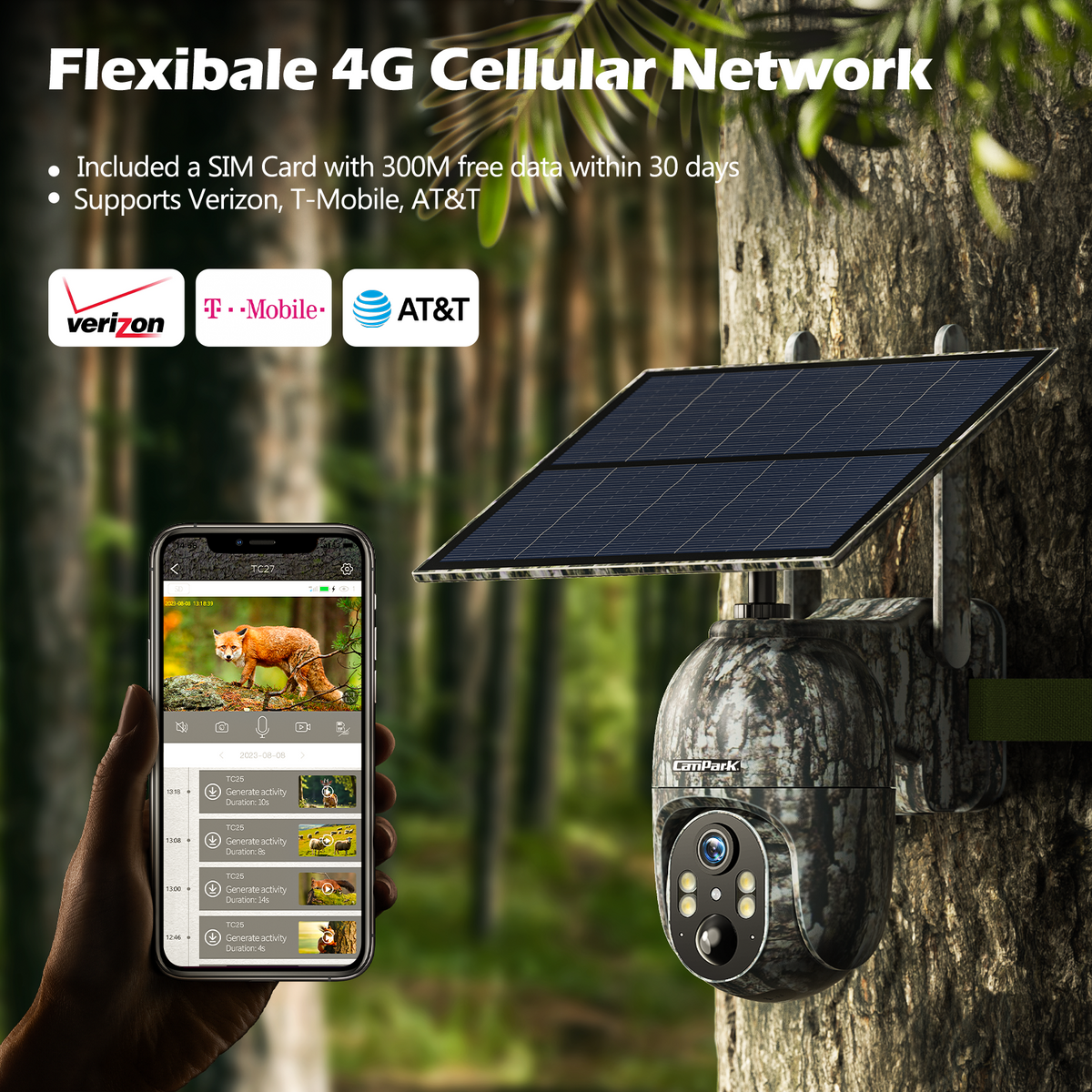 Campark TC27 4G LTE Cellular Trail Camera 2.5K Wireless Solar Powered ...