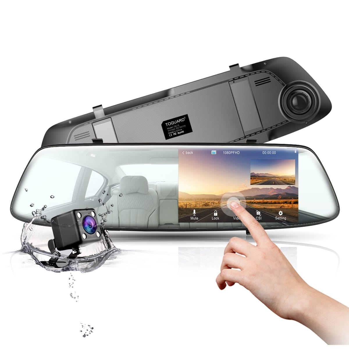 Toguard CE13 Dual Lens Dash Camera Touch Screen Front for Cars Backup ...